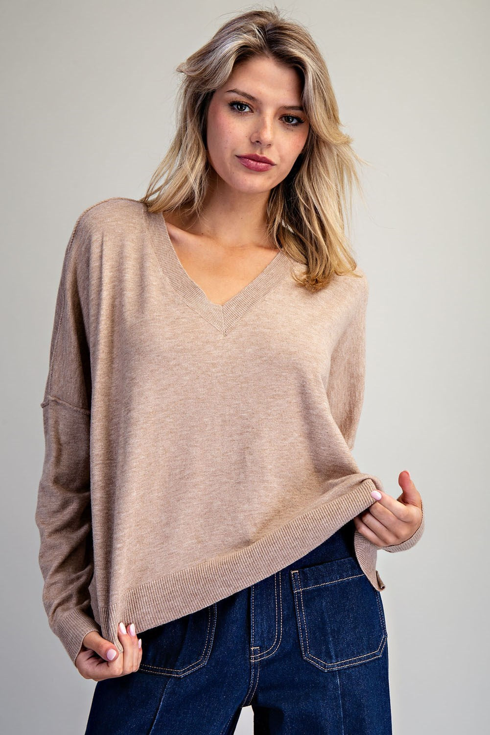 Relaxed Fit Sweater In Sand – Magnolias Boutique PSJ
